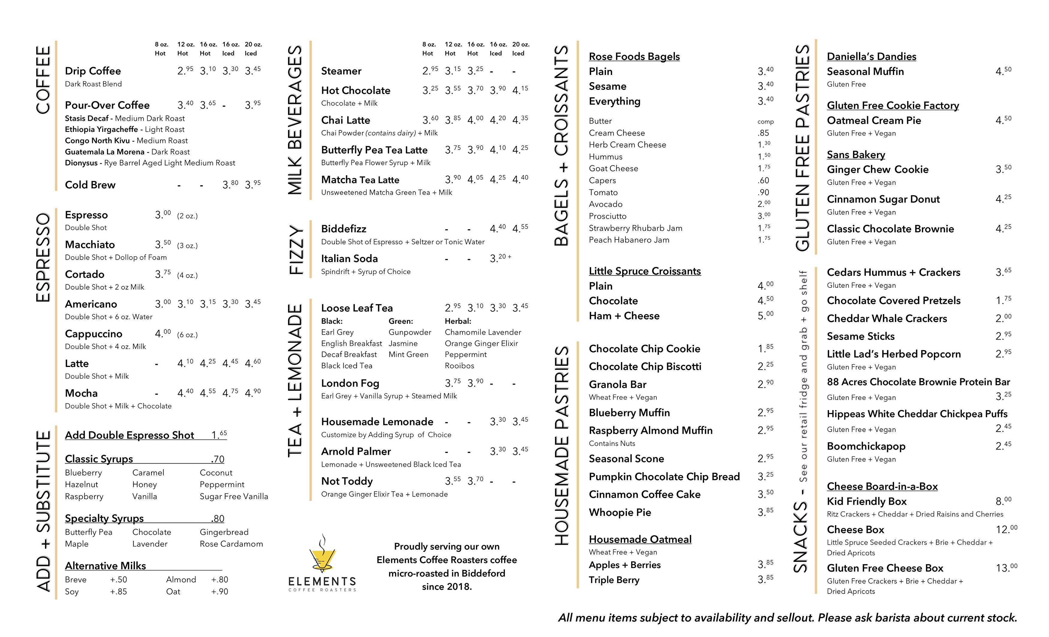 Menu Elements Books Coffee Beer